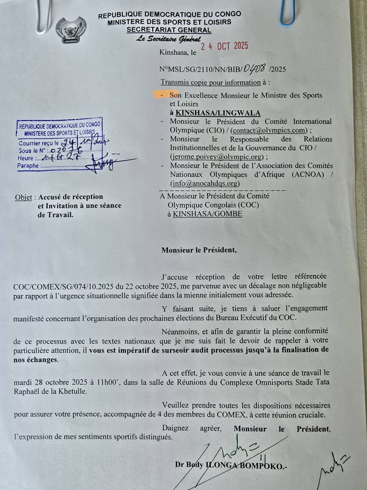 Dans sa correspondance datant du 24 octobre 2025 ,le secrétaire général ...